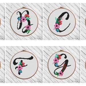 Letter Y of Black Floral Monogram Cross Stitch Pattern | Etsy