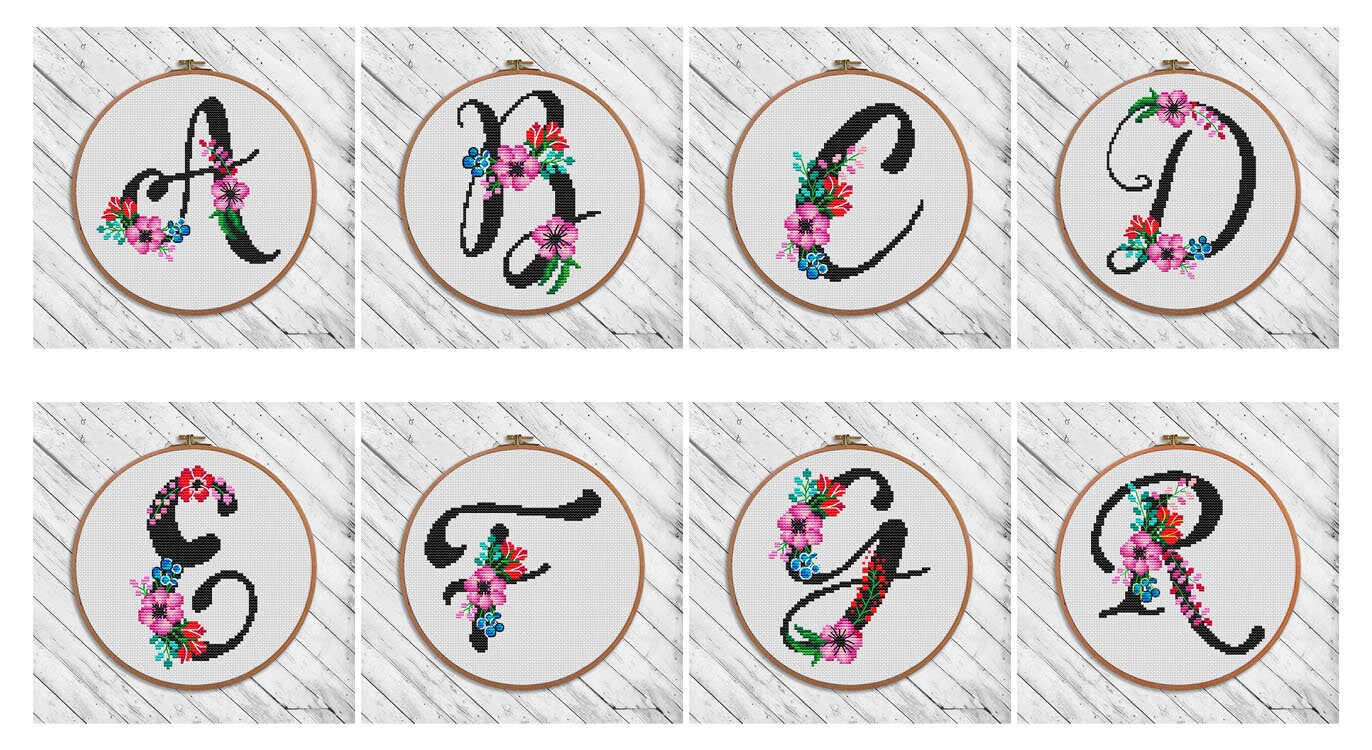 Letter Y of Black Floral Monogram Cross Stitch Pattern | Etsy