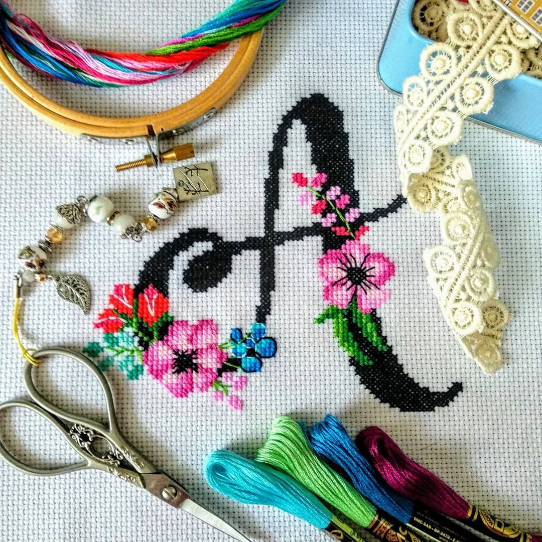 Cross Stitch Pattern the Letter A of Black Floral Monogram - Etsy