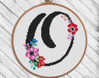 Letter Y of Black Floral Monogram Cross Stitch Pattern | Etsy