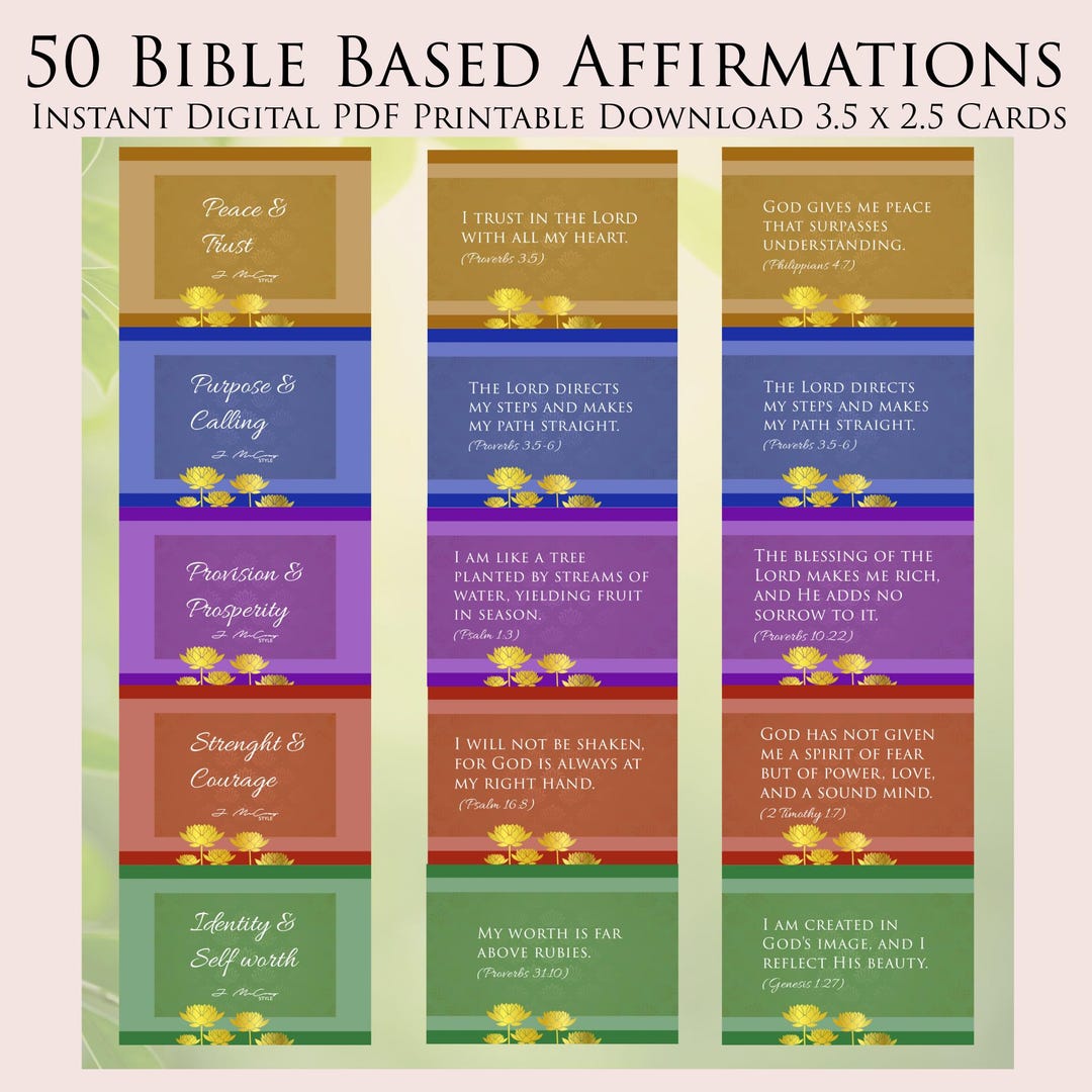 Bible Verse Affirmation Cards | 50 Printable Scripture Cards for Faith ...