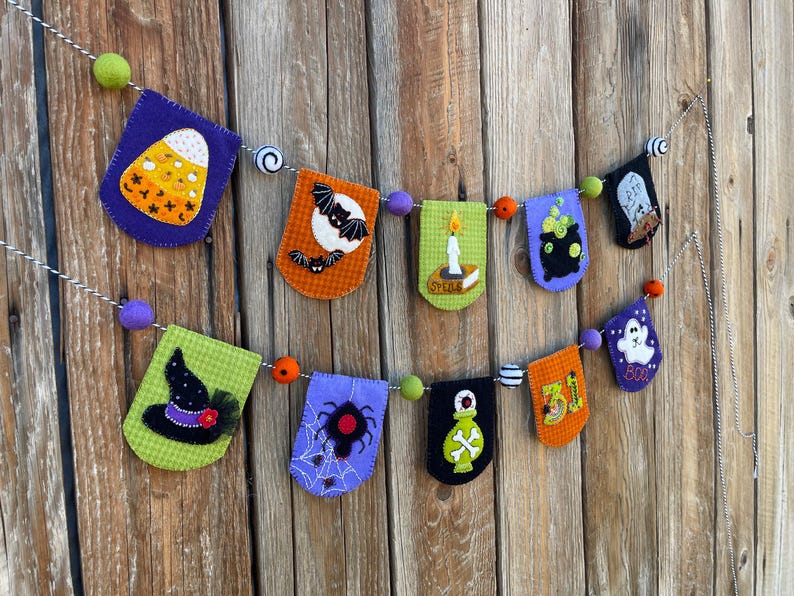 Halloween Banner Wool Embroidery Pattern (DIGITAL FILE ONLY) - Etsy