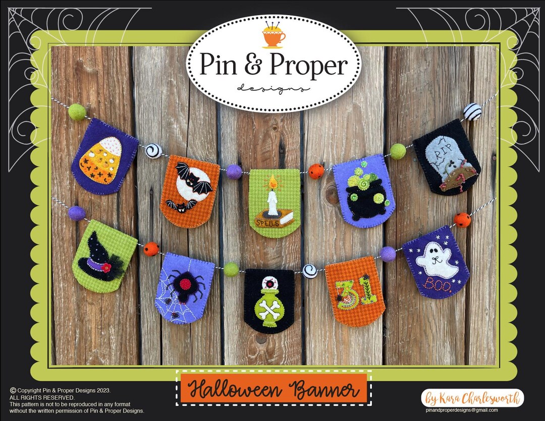 Halloween Banner Wool Embroidery Pattern (DIGITAL FILE ONLY) - Etsy