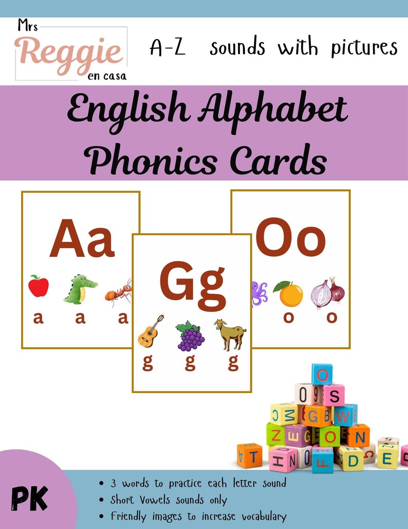 English Alphabet Phonics Cards - Etsy