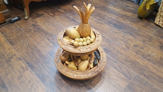 Hand Carved 3-Tier Monkey Pod Lazy Suzan & Fruit | Etsy