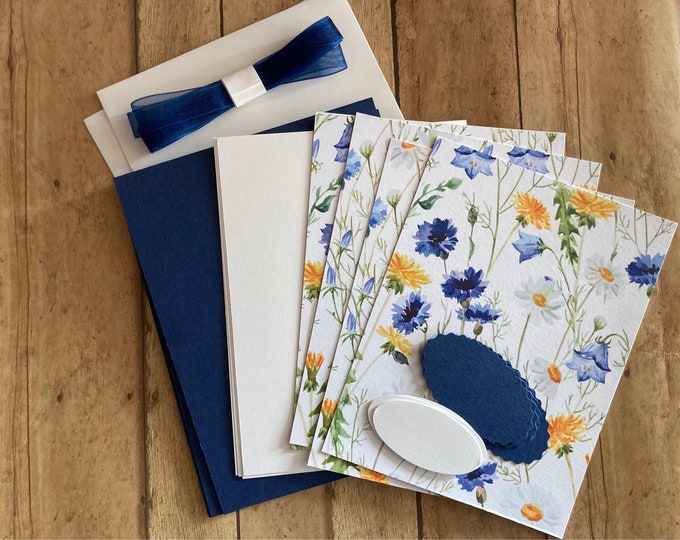 DIY Card Making Kit, Floral Blue and Yellow, Wildflower - Etsy