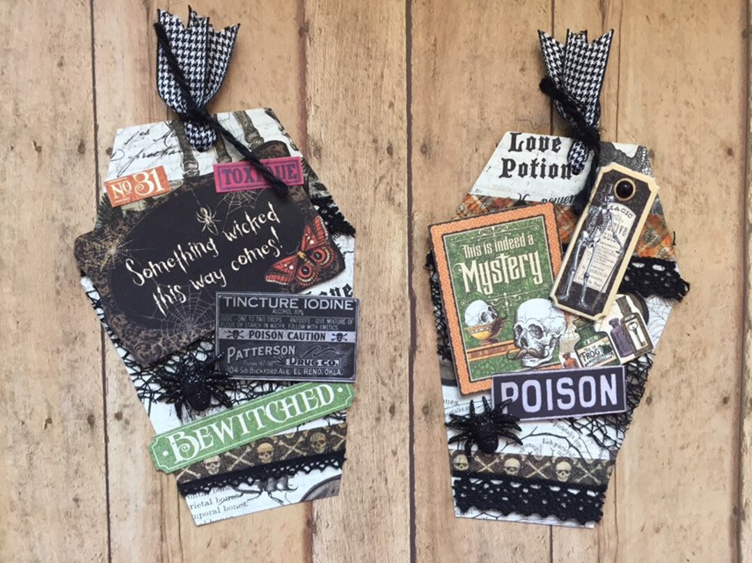 Set of 2 Halloween Coffin Card Topper Tags, Vintage Look - Etsy