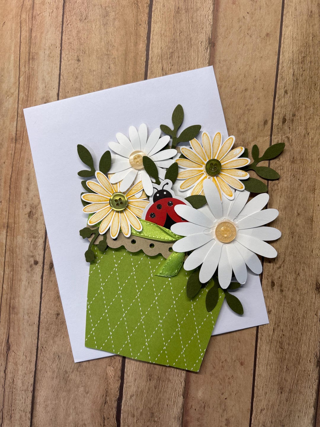 Mother’s Day Flower Pot With Ladybug Greeting Card, Green - Etsy