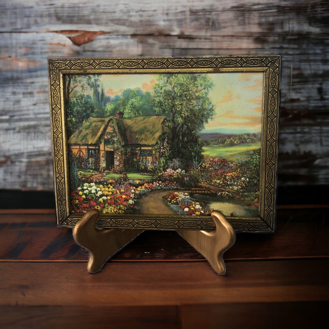 Vintage Rustic Metal Frame Thatched Cottage Country Garden Picture - Etsy