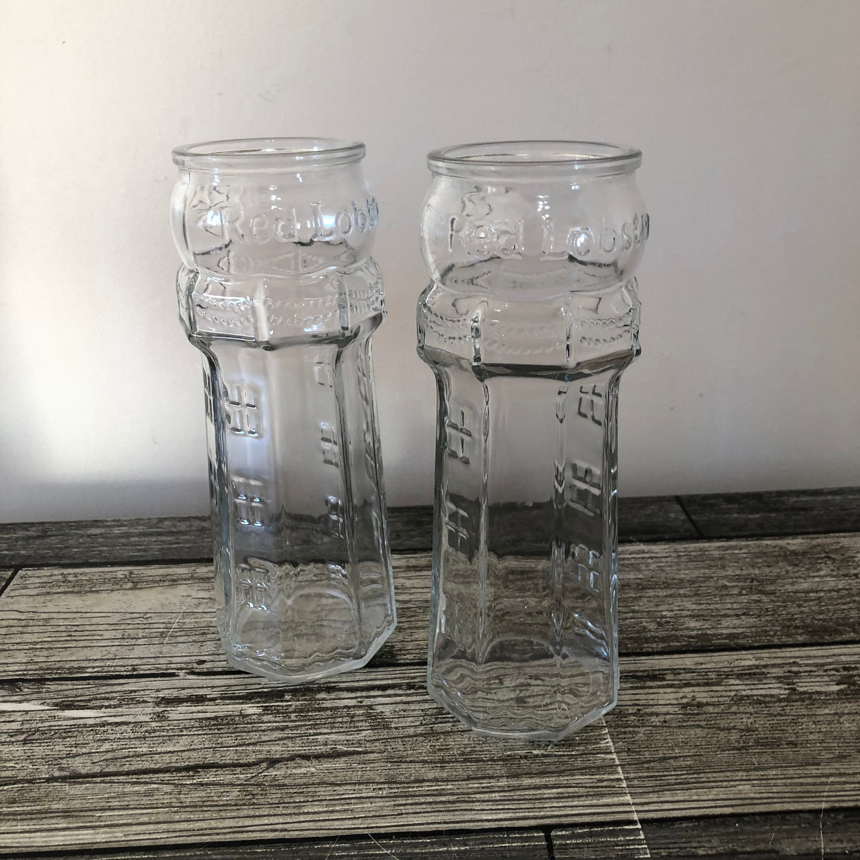 Vintage Clear Glass Red Lobster Lighthouse Tall Glass X2 - Etsy