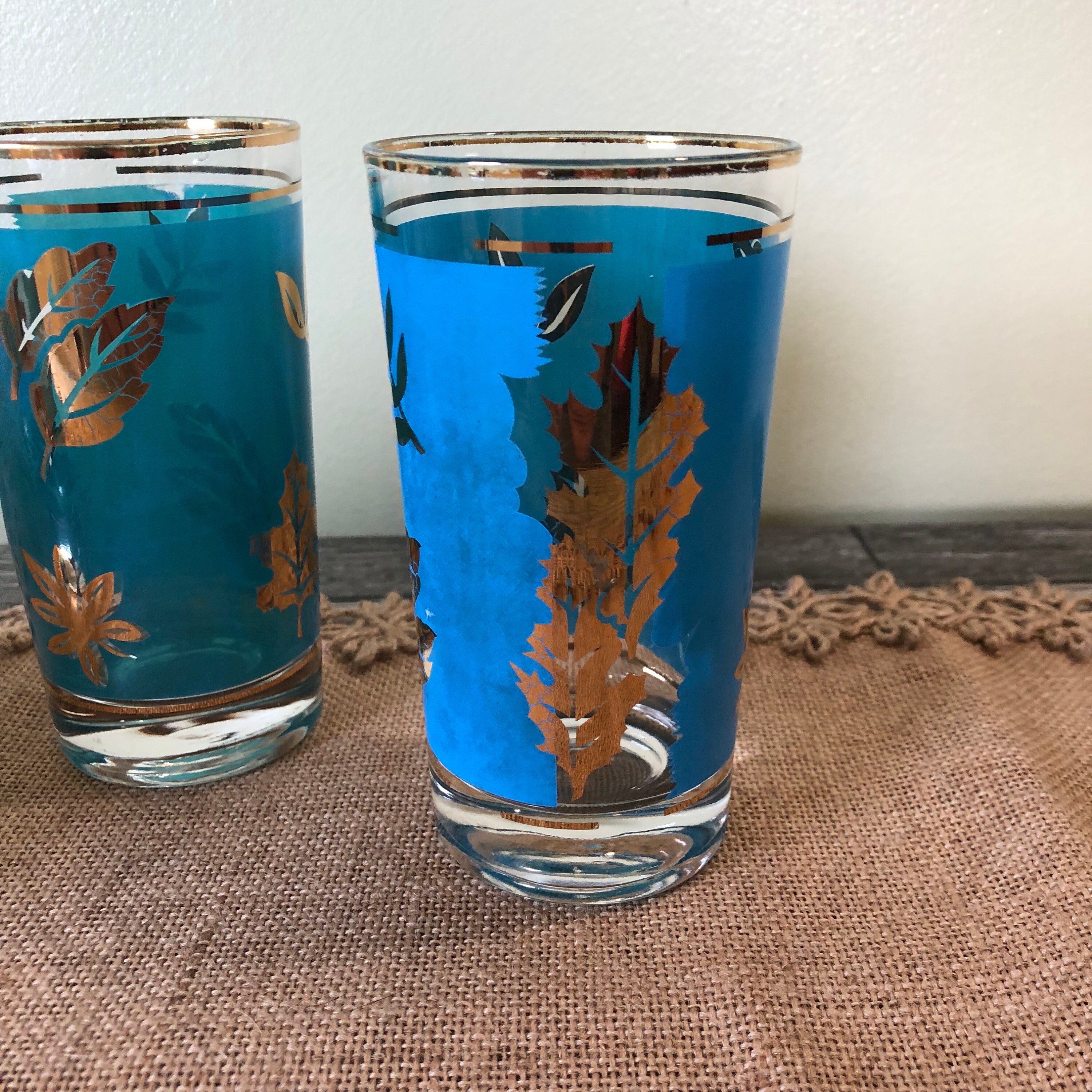 Vintage Libbey Aqua Gold Leaf Frosted Drink Glass Tumbler Set of 4 - Etsy