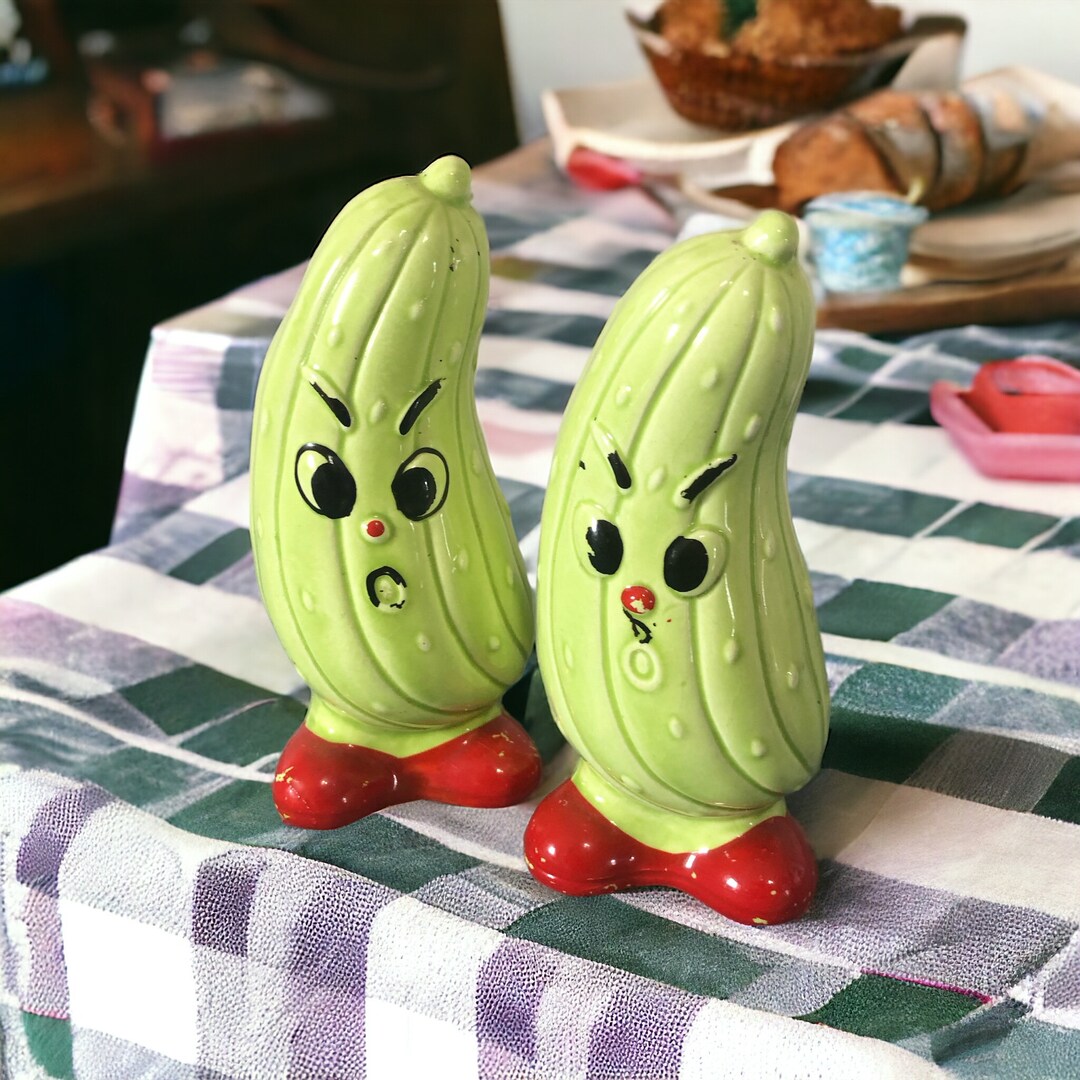 Vintage Anthropomorphic Angry Cucumber People Salt and Pepper Shakers ...