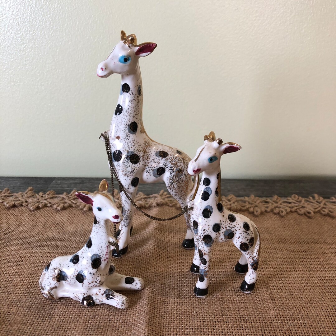 Vintage Spotted Giraffe Figurine Family on Chain Gold Speckled MCM - Etsy