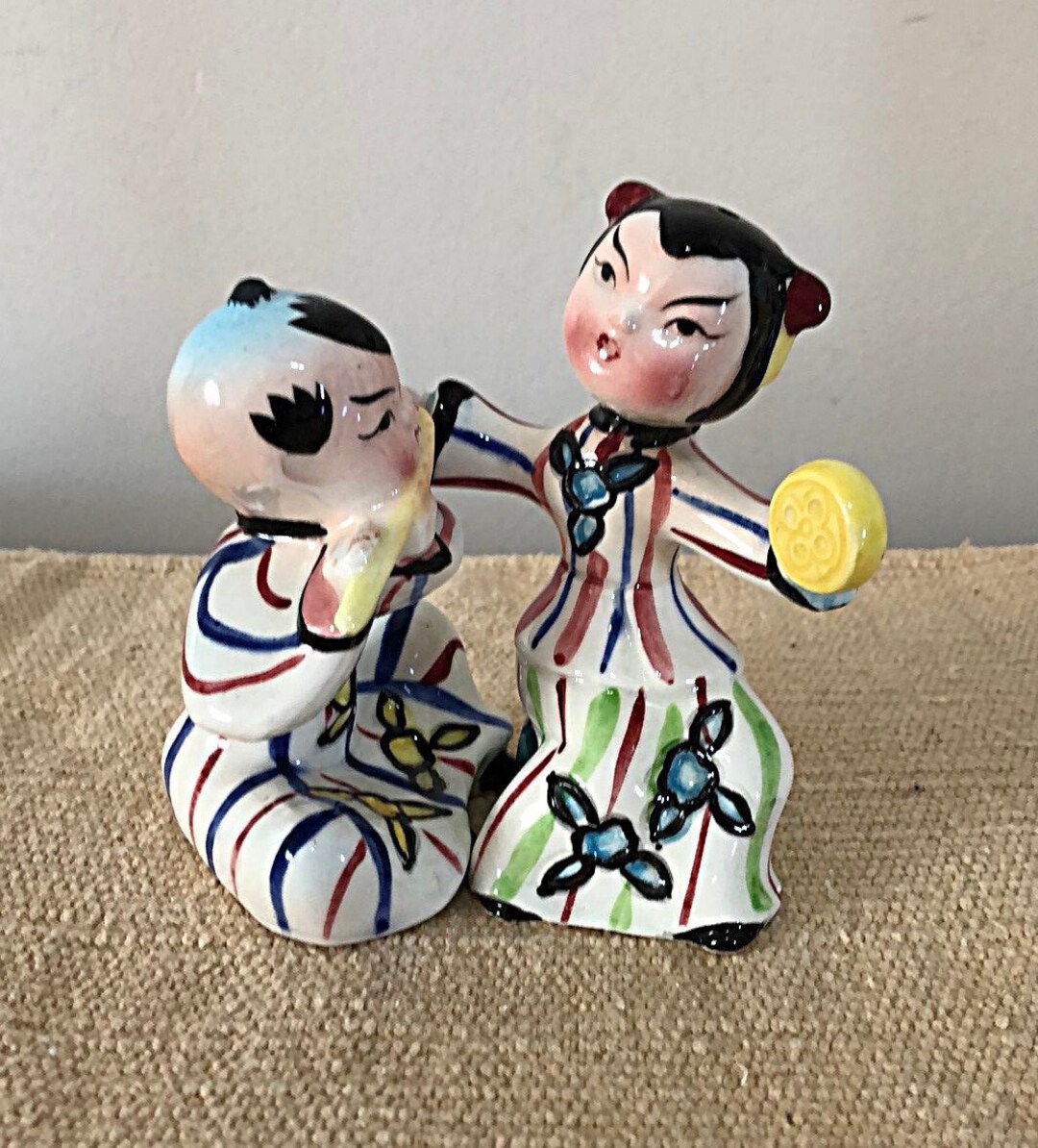 Vintage Oriental Man and Lady Playing Instruments Salt and Pepper ...