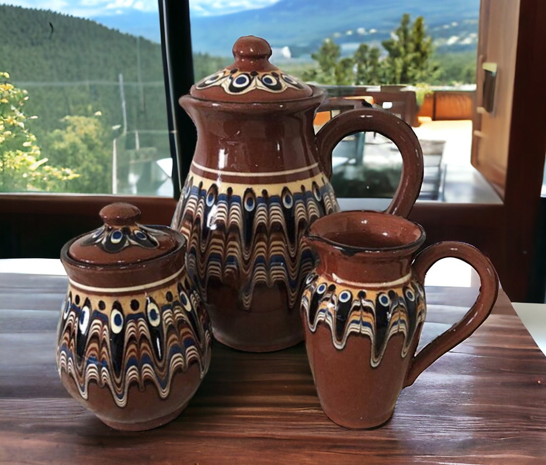 Vintage 1960s Bulgarian Troyan Redware Terracotta Pottery Pitcher Cream ...