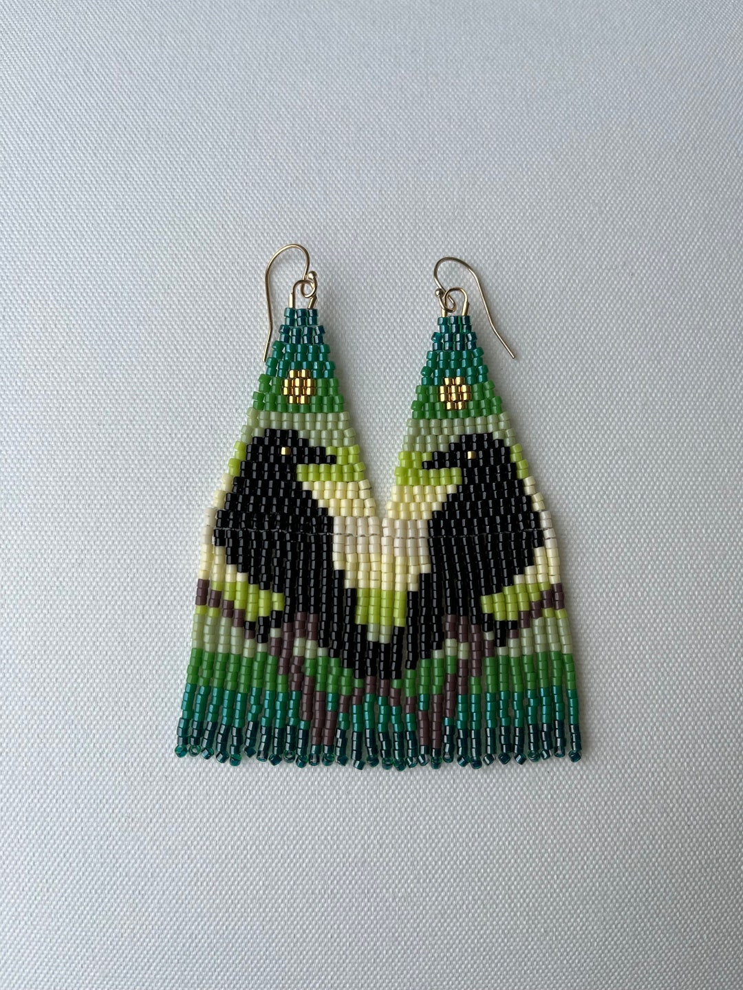 Jungle Raven Beaded Fringe Earrings – Seed Bead Crow Earrings ...