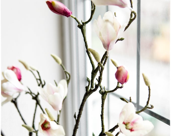 Single Pink Magnolia Stem, Artificial Magnolia, Faux Magnolia Stems ...