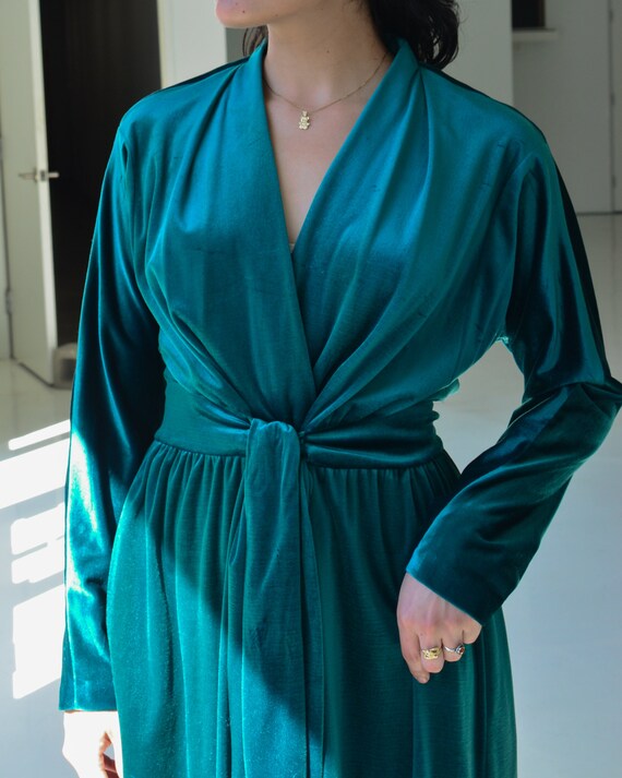 50s 60s Emerald Velvet Robe Dress x Evelyn Pearson - Gem