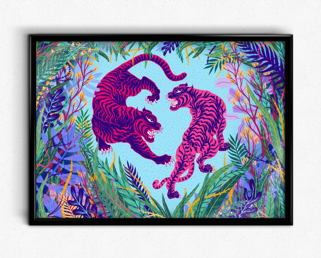 Tiger Print, Tiger Art, Japanese Print, Tattoo Print, Floral Wall Art ...