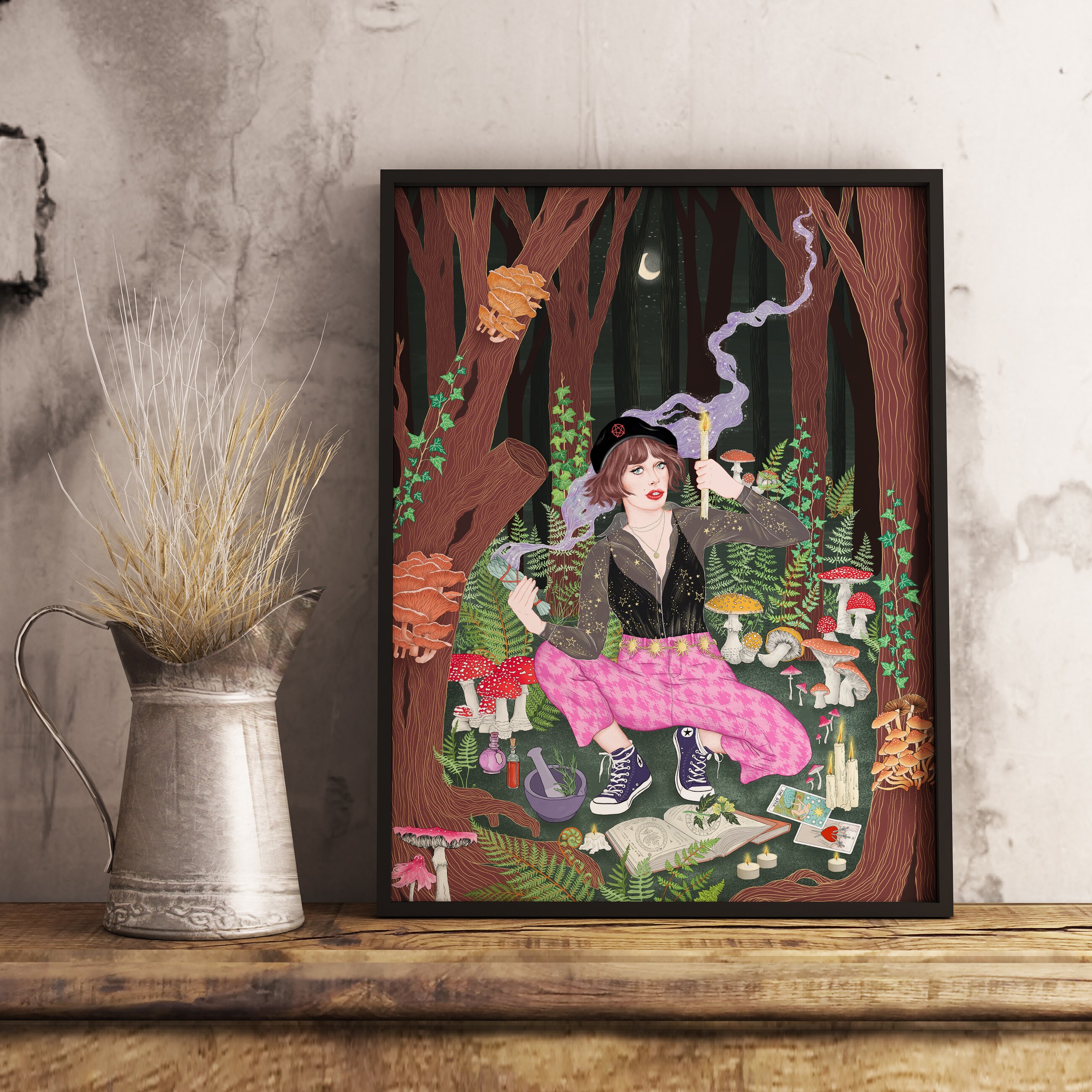 Witch Poster, Wall Art, Witch Decor, Forest Art Print, Mushroom Art ...
