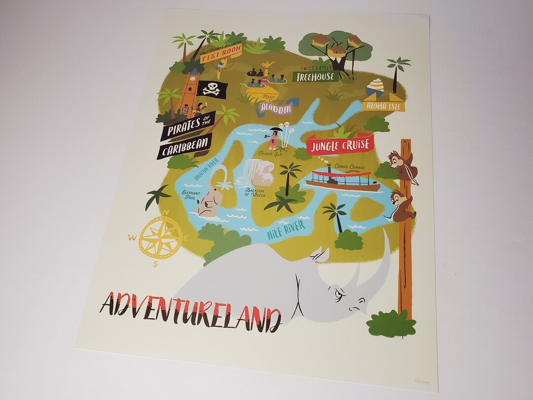 Adventureland Map Poster Magic Kingdom Walt Disney World Authentic ...