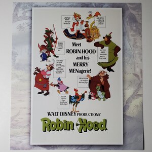 Robin Hood Movie Poster Disney Poster Art 11x12.25 Lithograph Little ...