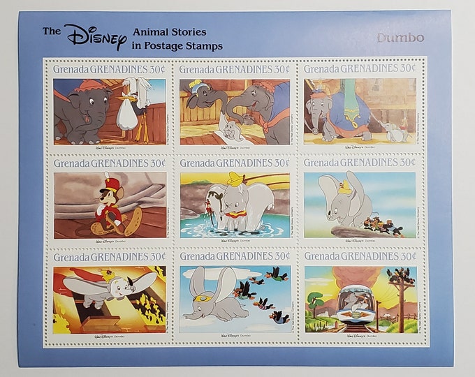 Dumbo Postage Stamps Full Sheet Grenada Timothy Mouse Disney Mrs. Jumbo ...