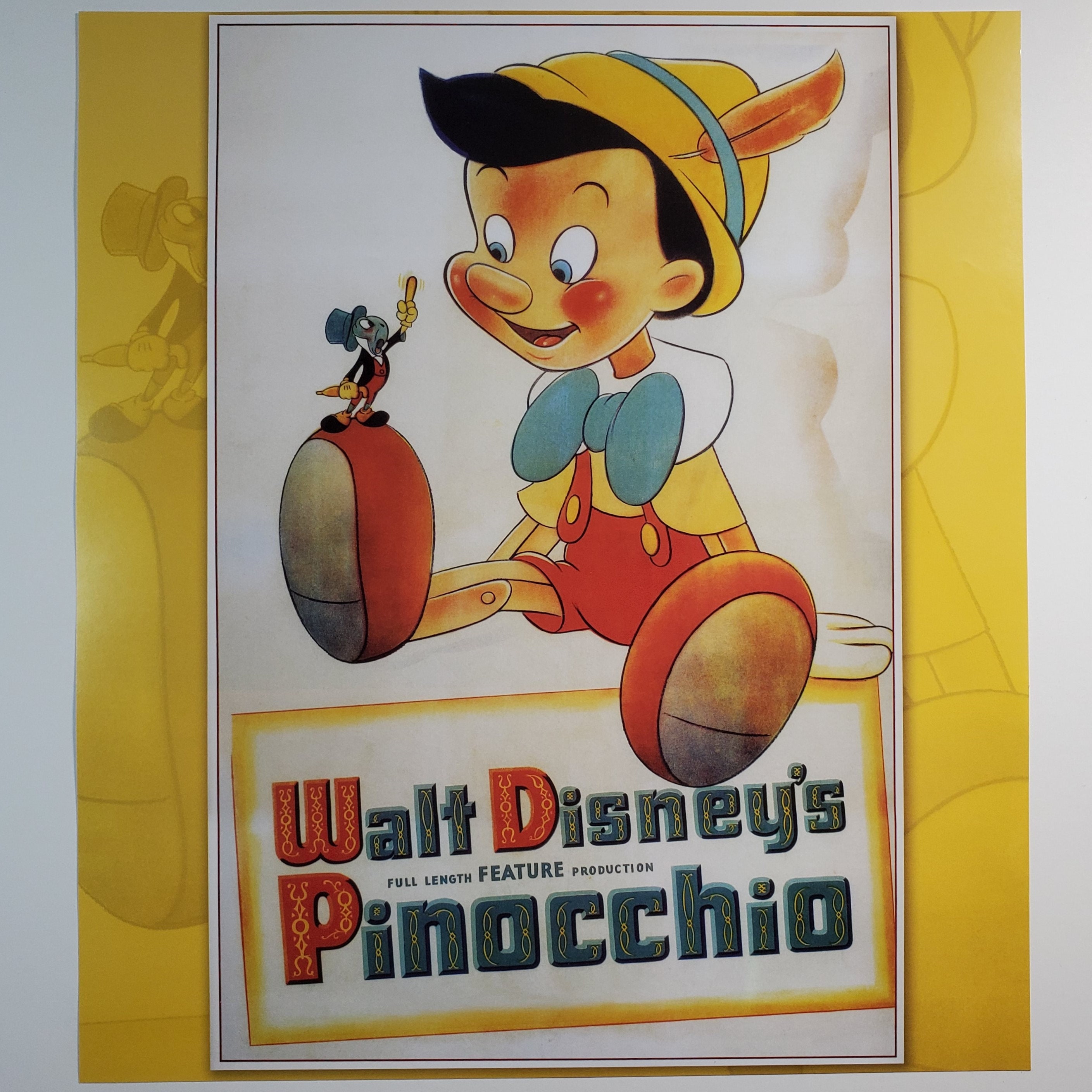 Pinocchio Poster Authentic Disney Poster Art 11x12.25 Lithograph Jiminy ...