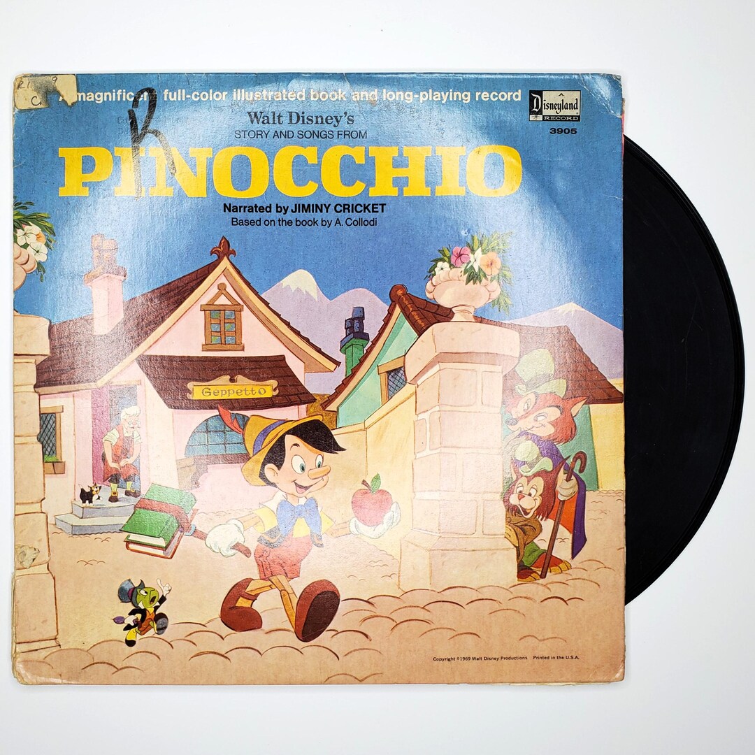 Pinocchio Record Album and Storybook Songs Story Narrated by Jiminy ...