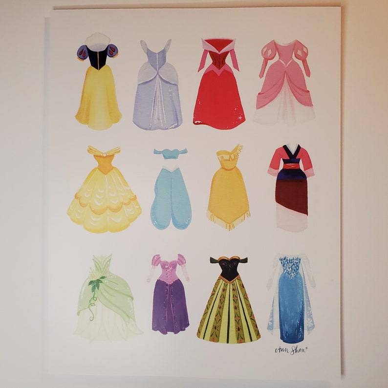 Ann Shen Disney Princess Dresses Poster Art 11x14 Lithograph - Etsy