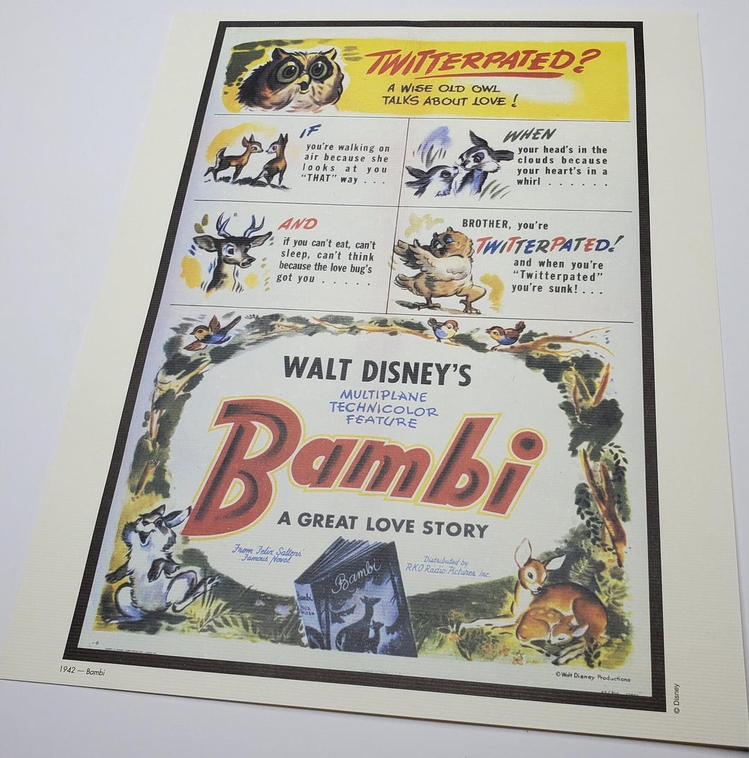 Bambi Poster Authentic Disney Movie Print Art 11x14 Lithograph Thumper ...
