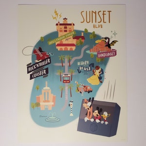 Sunset Blvd Map Poster Disney Hollywood Studios Walt Disney World ...