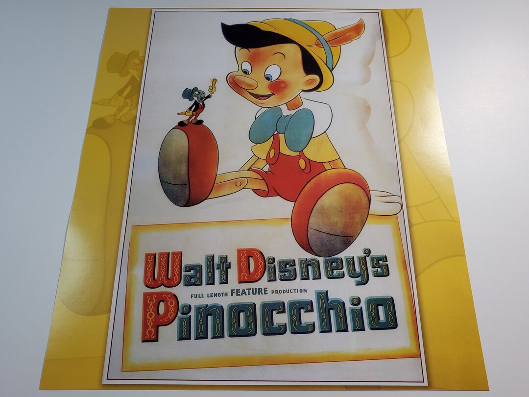 Pinocchio Poster Authentic Disney Poster Art 11x12.25 Lithograph Jiminy ...