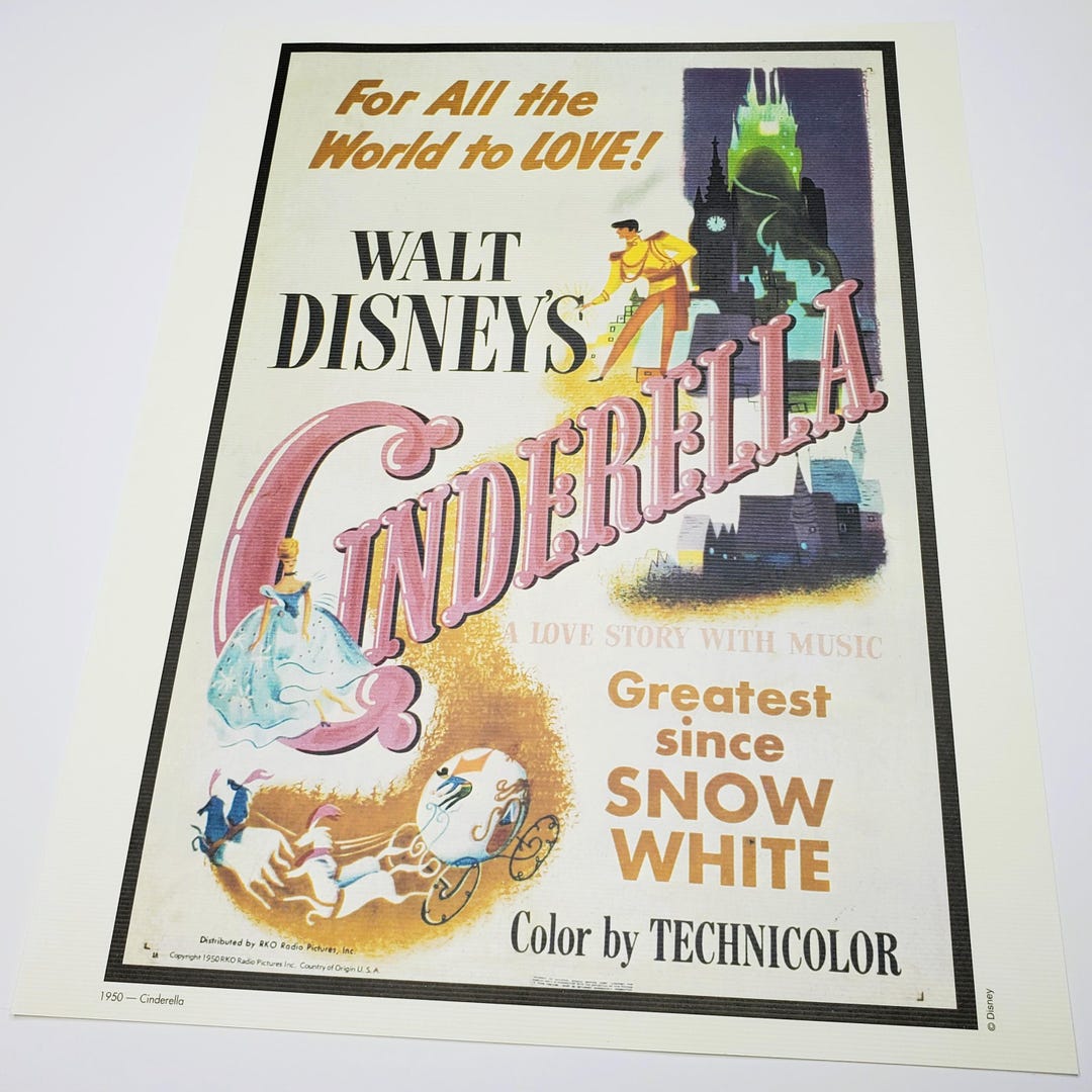 Cinderella Poster Authentic Disney Movie Print Art 11x14 Lithograph ...