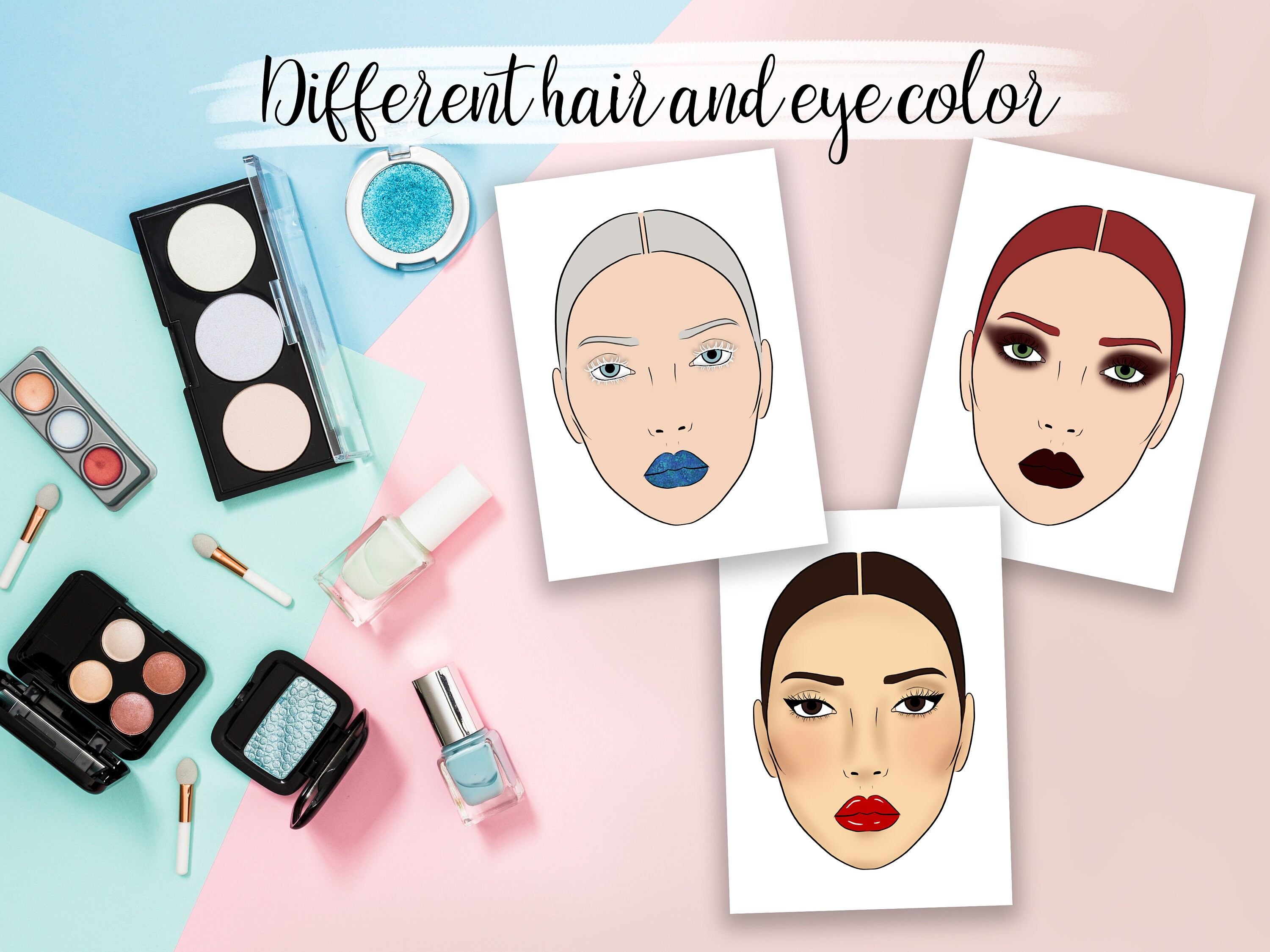 Makeup Face Chart, Caucasian Girl Face Makeup Sheet, Makeup Artist ...