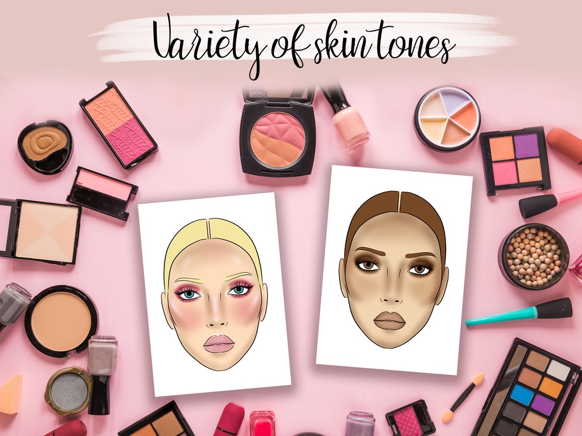 Makeup Face Chart, Caucasian Girl Face Makeup Sheet, Makeup Artist ...