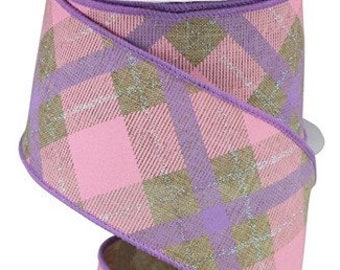 Pastel Glitter Plaid Wired Ribbon by the Roll 2.5" X 10 YARD ROLL ...