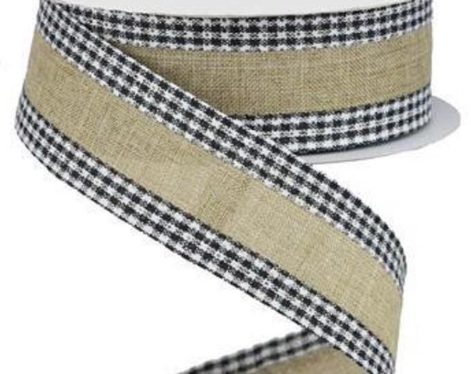 Black Tan Wired Ribbon by the Roll Gingham Trim Edge 10 YARD ROLL ...