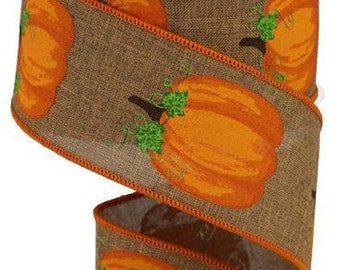 Fall Pumpkin Wired Ribbon by the Roll for Wreaths or Bows | Etsy