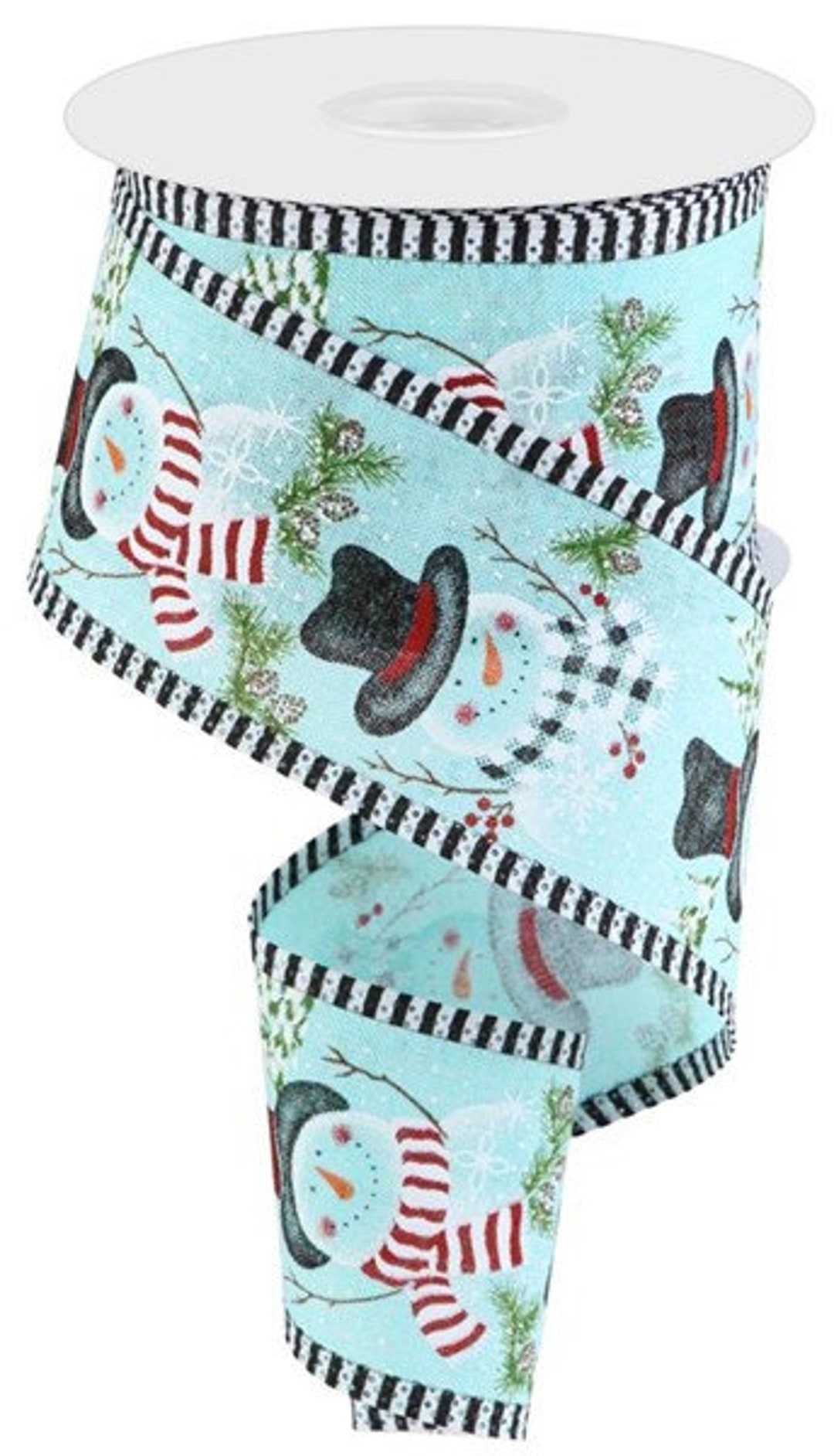 Snowman W/ Striped Edge Wired Ribbon by the Roll 2.5" X 10 Yards ...