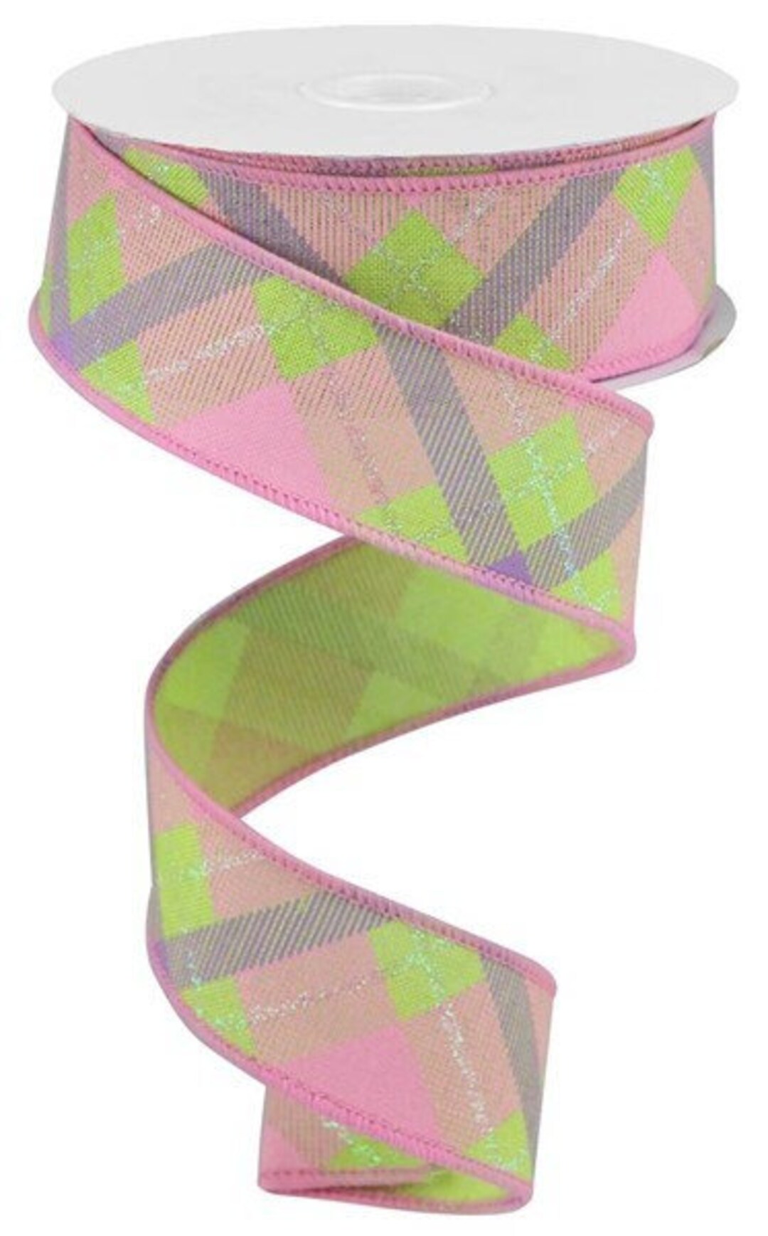 Pastel Glitter Plaid Wired Ribbon by the Roll 1.5" X 10 Yards RGA169009 ...