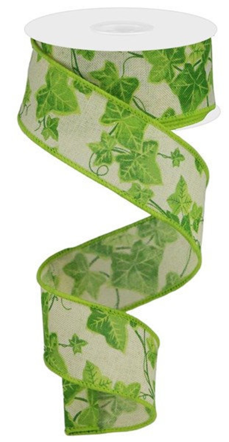 Ivy Cream Light Green Dark Green Wired Ribbon by the Roll for Wreaths ...