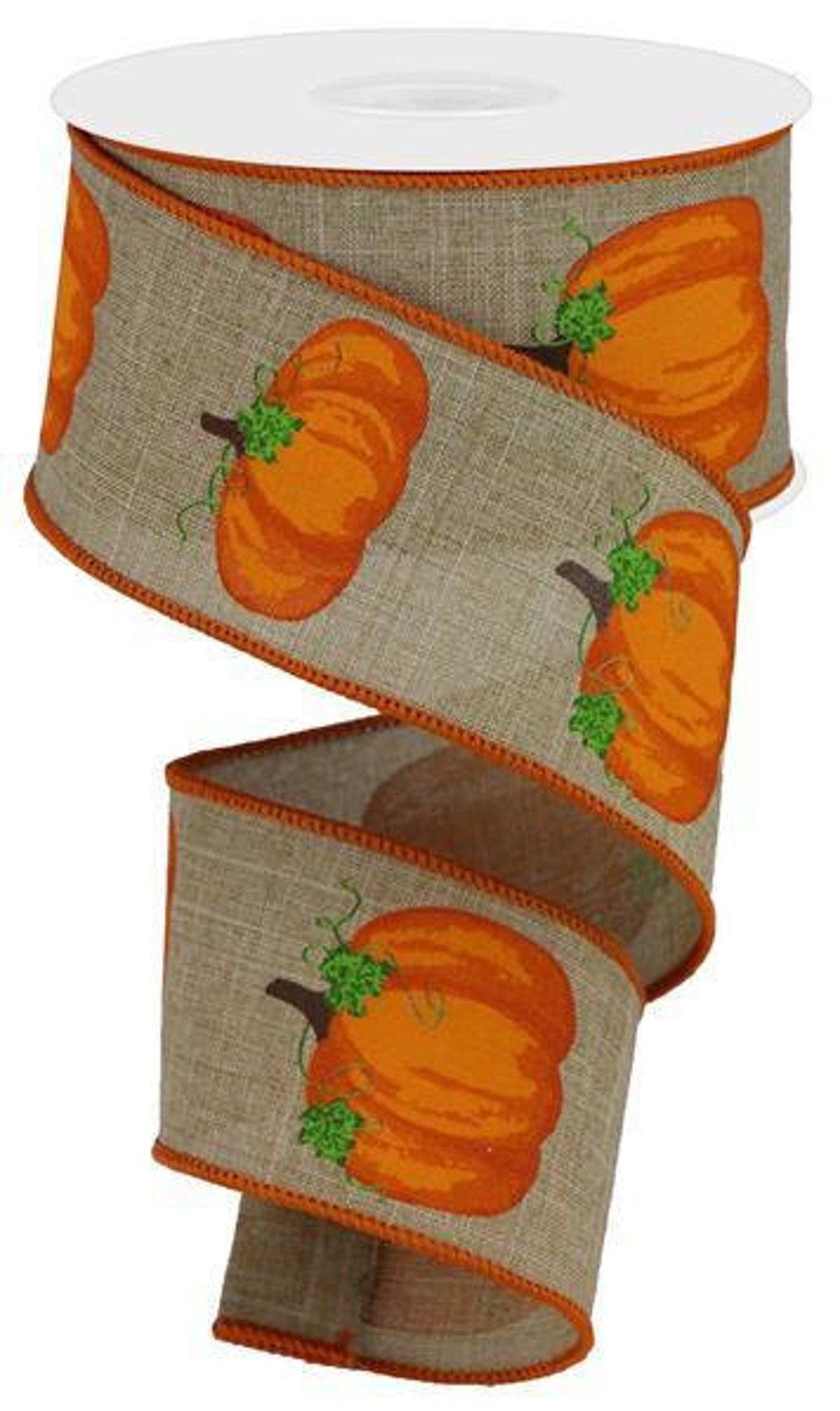 Fall Pumpkin Wired Ribbon by the Roll for Wreaths or Bows 2.5" X 10 ...