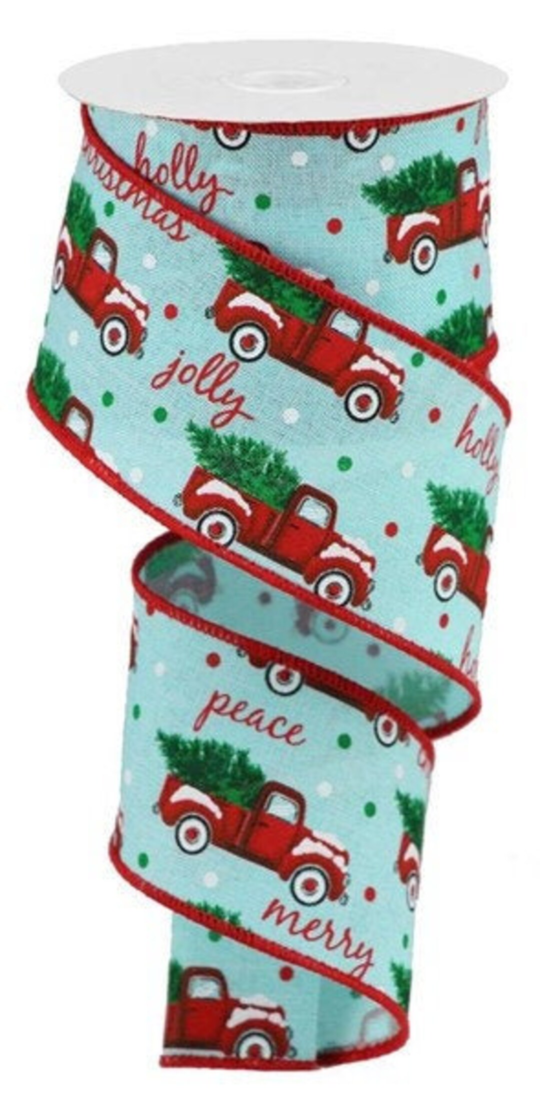 Christmas Red Truck Wired Ribbon by the Roll 2.5" X 10 YARD ROLL ...
