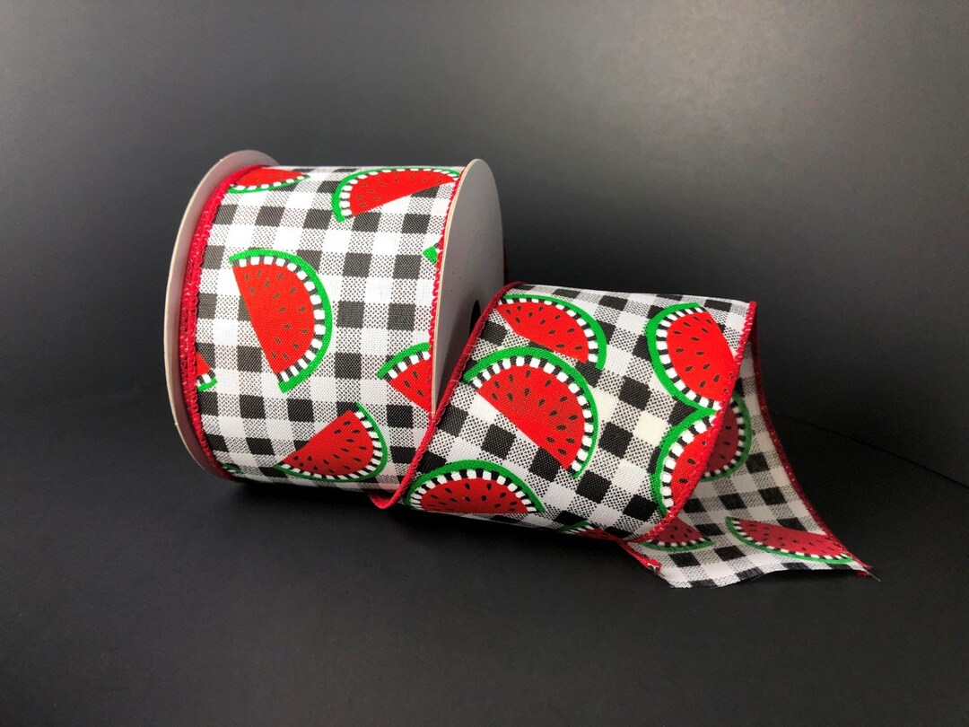 Watermelon on Plaid Wired Ribbon by the Roll 2.5" X 10 Yards 41118-40 ...