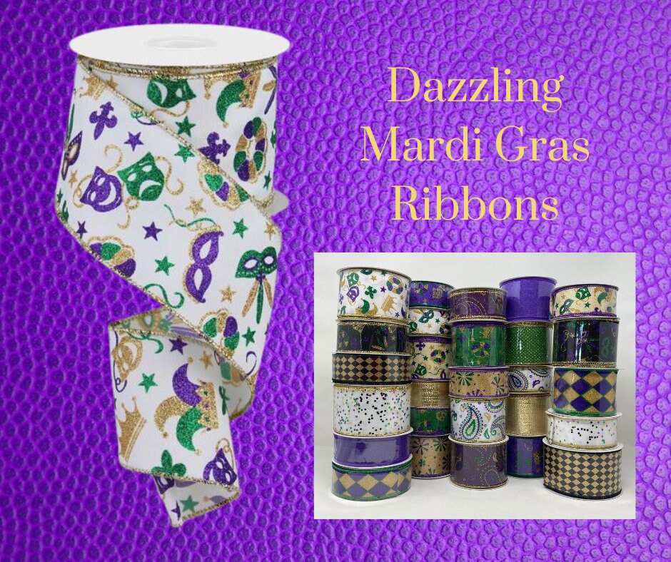 Mardi Gras Harlequin Wired Ribbon by the Roll 2.5 X 10 - Etsy