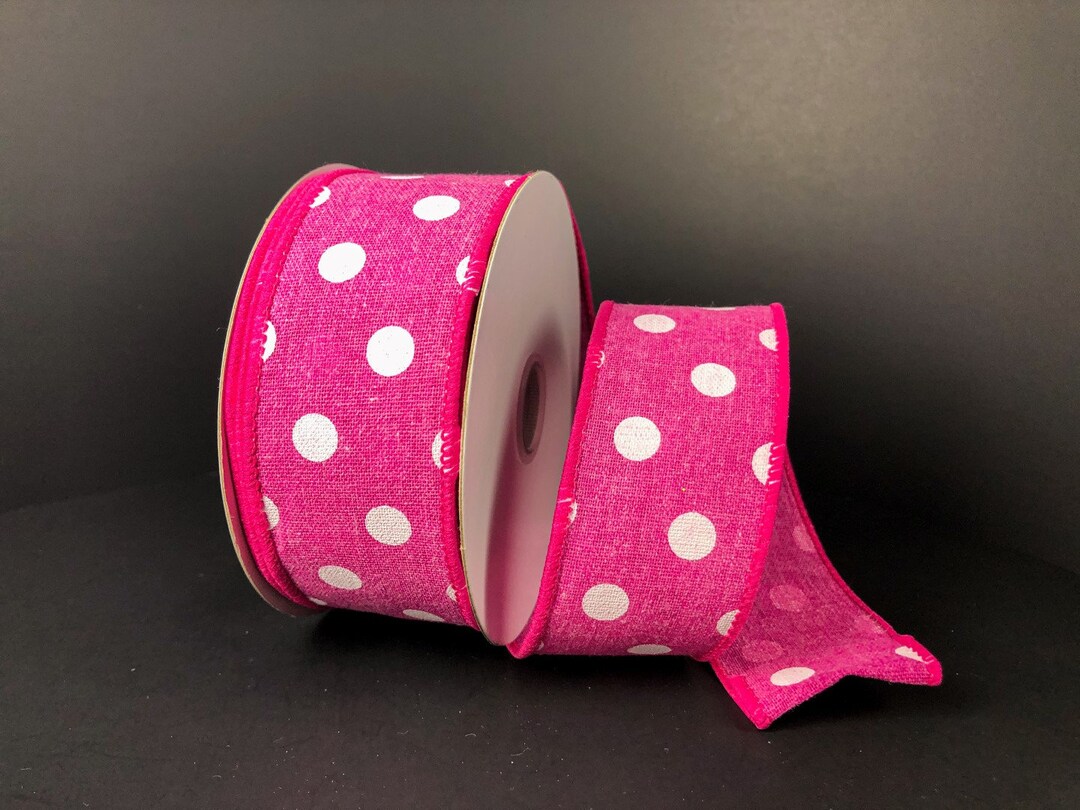Fuchsia White Polka Dot Wired Ribbon by the Roll 1.5 X - Etsy