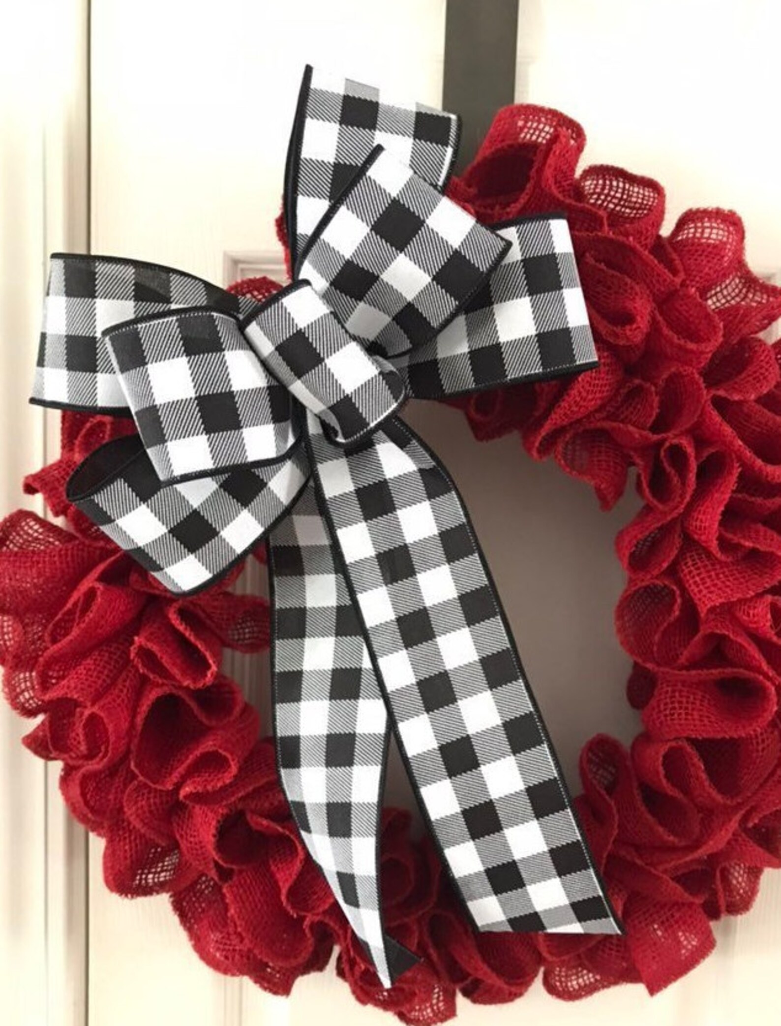 Black White Buffalo Plaid Wreath Bow Or Lantern Bow Christmas Etsy