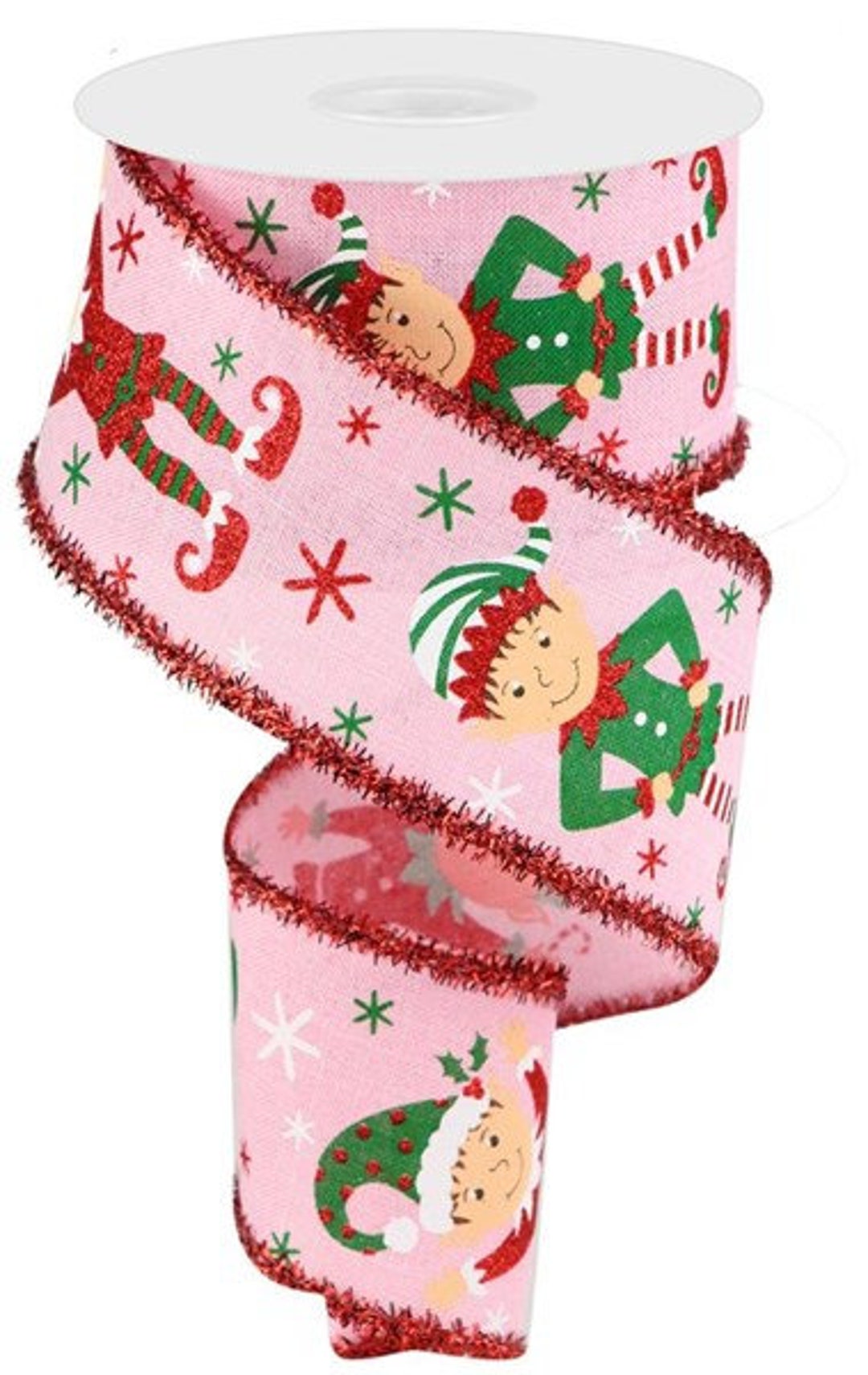 Christmas Elves w/Tinsel Wired Ribbon By the Roll 2.5" x 10 Yards ...