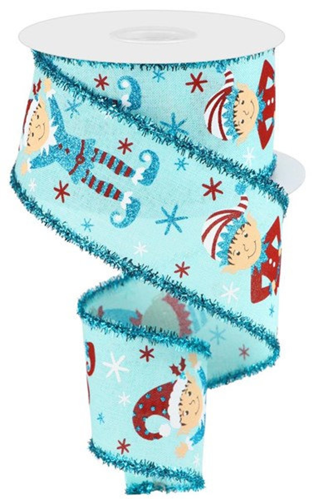 Christmas Elves w/Tinsel Wired Ribbon By the Roll 2.5 x 10 Yards ...